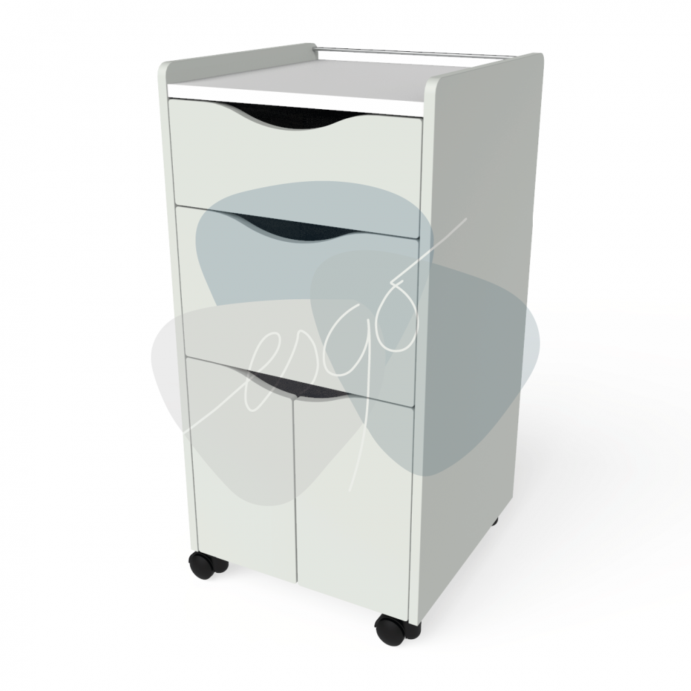 Buro hospitalario de madera con rodaja con 2 cajones y dobles puerta